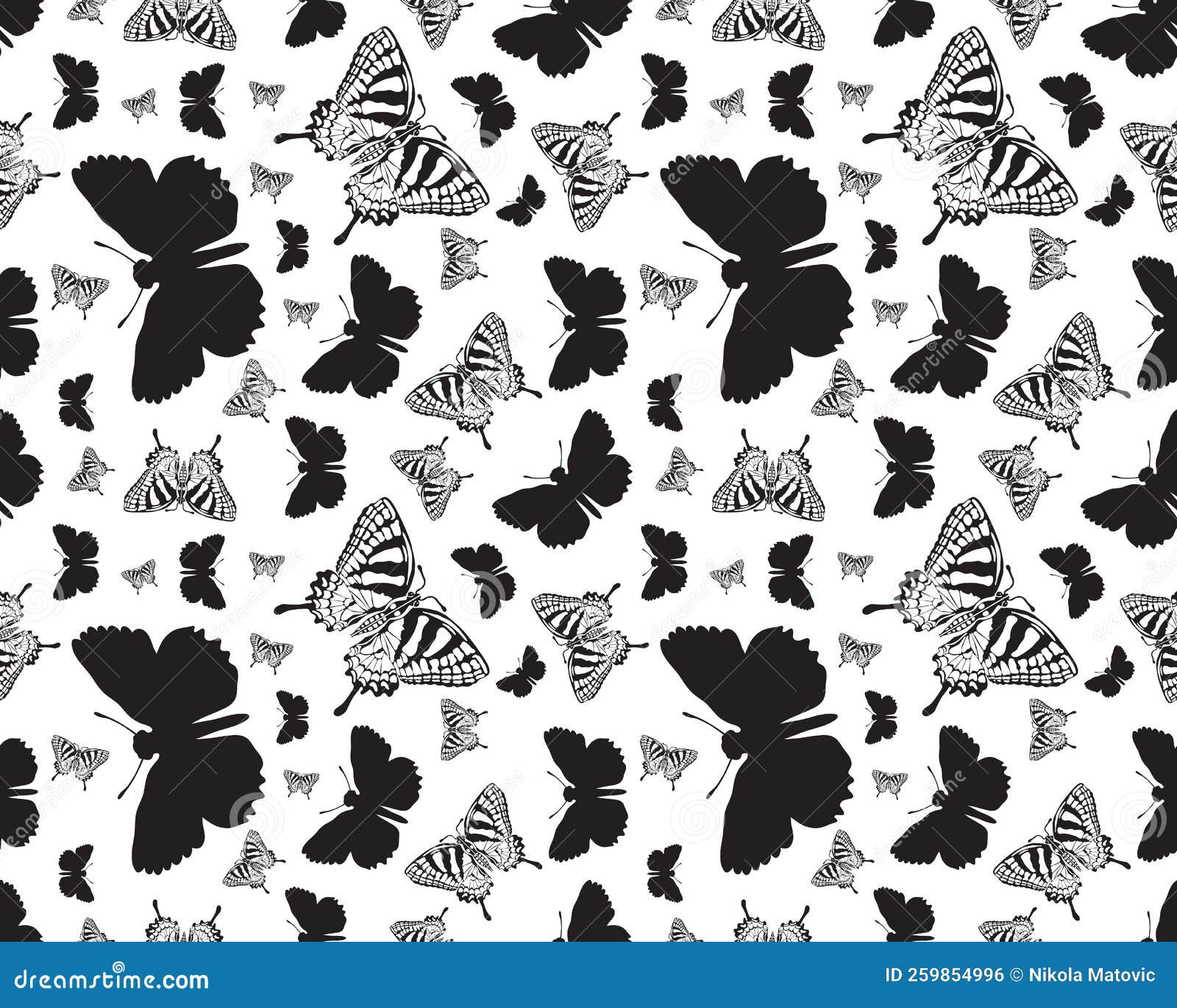 Seamless Pattern, Silhouettes of Butterflies Stock Illustration ...
