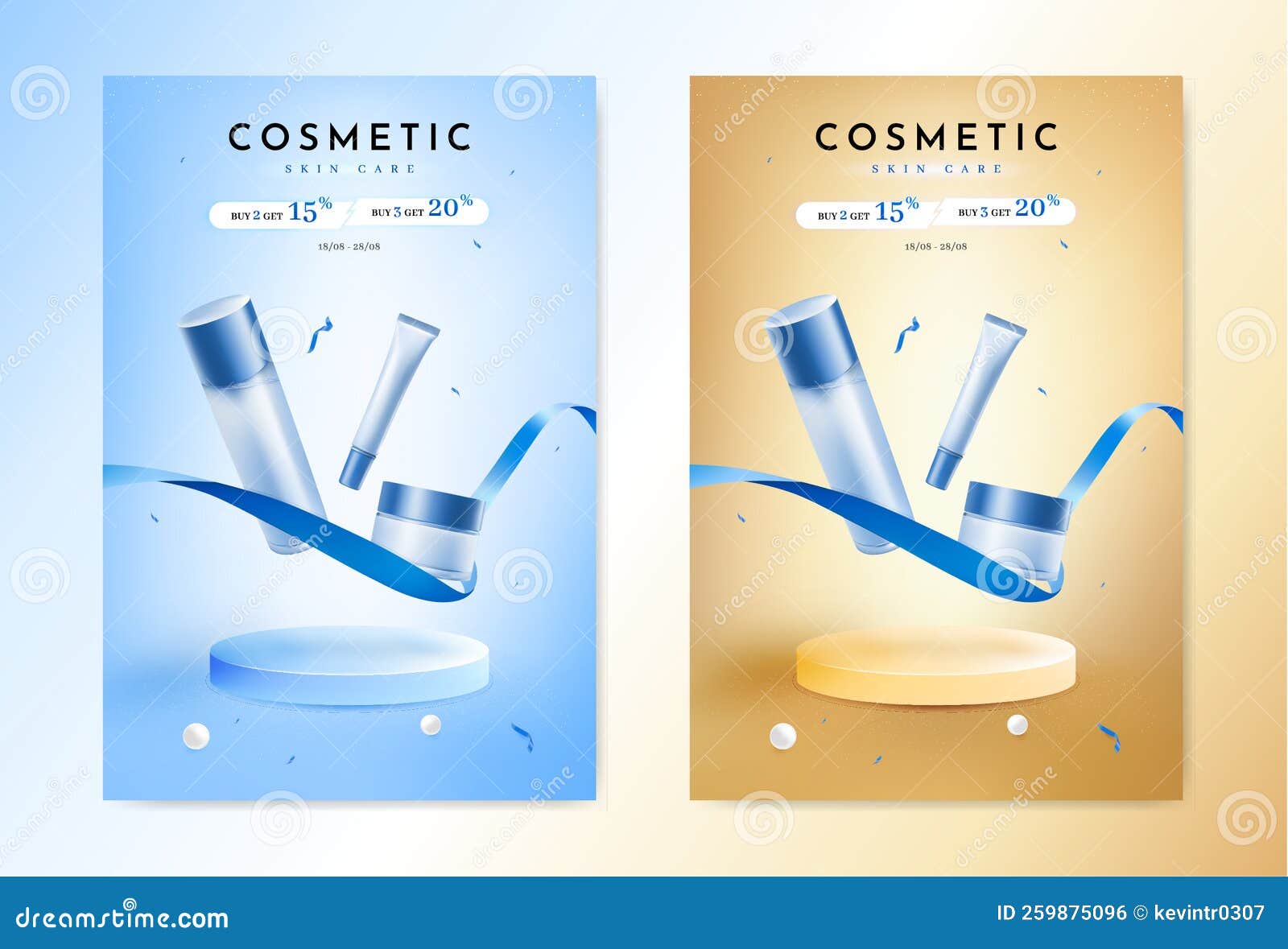 Set of Blue Cosmetic Products Poster Template Stock Vector ...