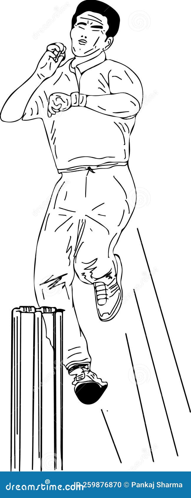 Fast Bowler Action Outline Sketch Drawing, Stock Vector - Illustration ...