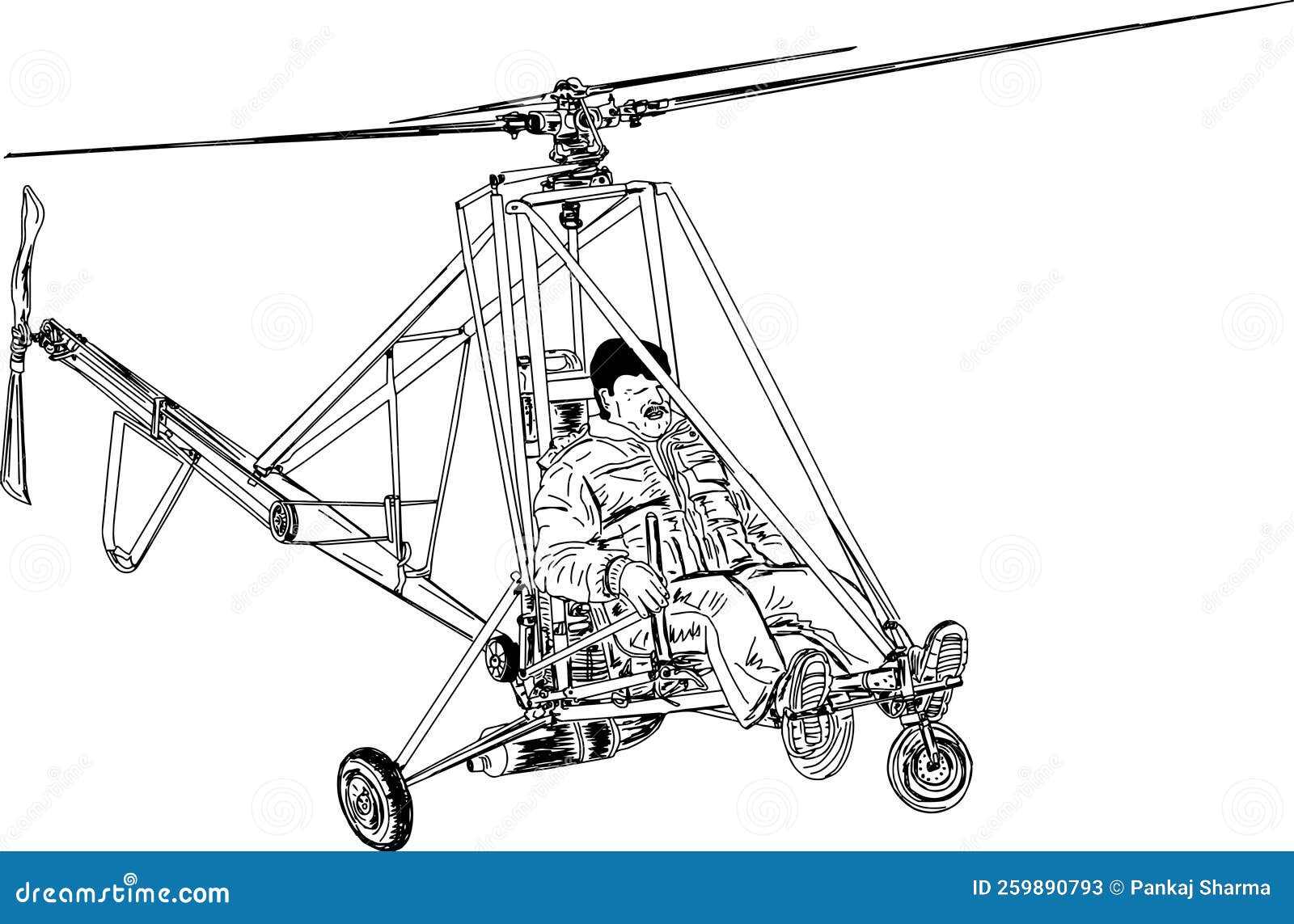 Man Flying Home-built Helicopter Outline Vector Illustration Stock ...