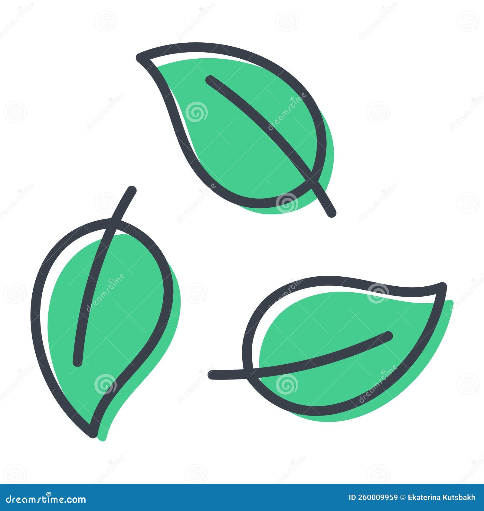Simple Flat Icon with Three Green Leaves. Stock Vector - Illustration ...