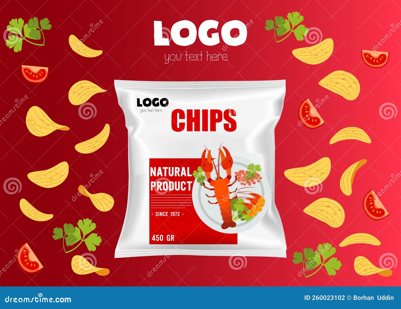 Chips Packaging Template Vector Art 3d Bag. Mockup for Product and Logo ...