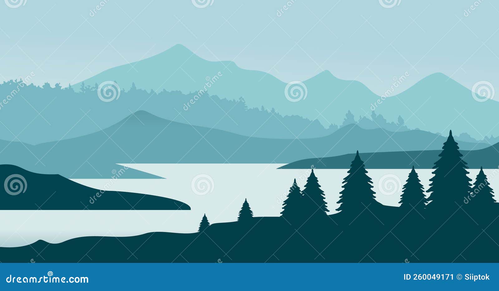 Blue Gradation Wide Lake Mountain Nature Background Stock Illustration ...