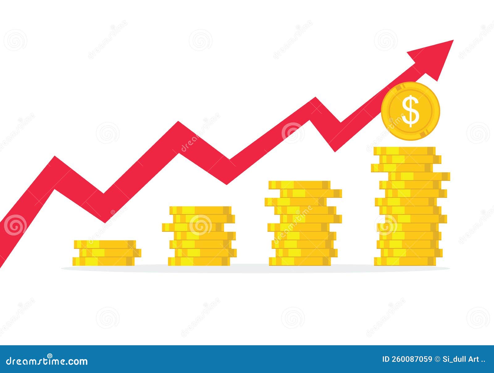 Stack of Coins and Red Arrow Graphic Isolated on White Background ...