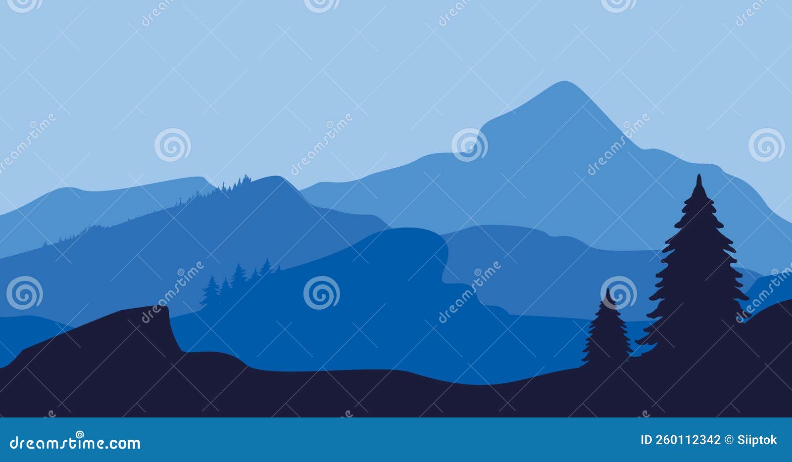 Blue Gradient Forest Mountain Nature Background Stock Illustration ...