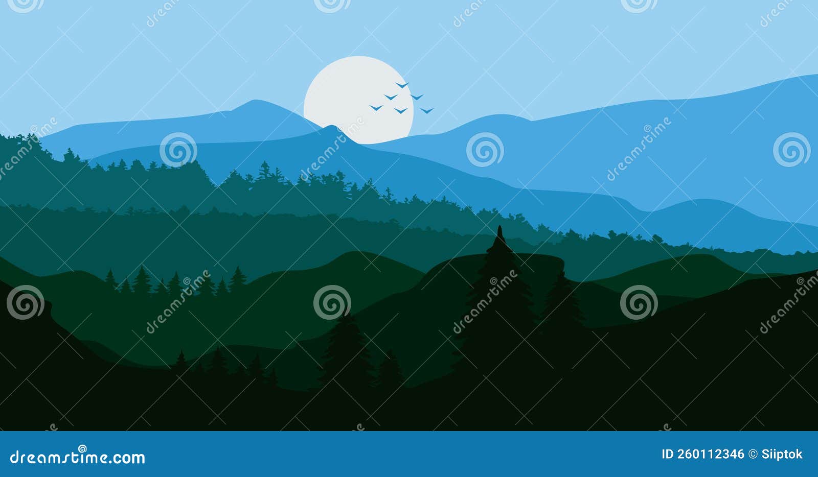 Blue Gradient Forest Mountain Nature Background Stock Illustration ...