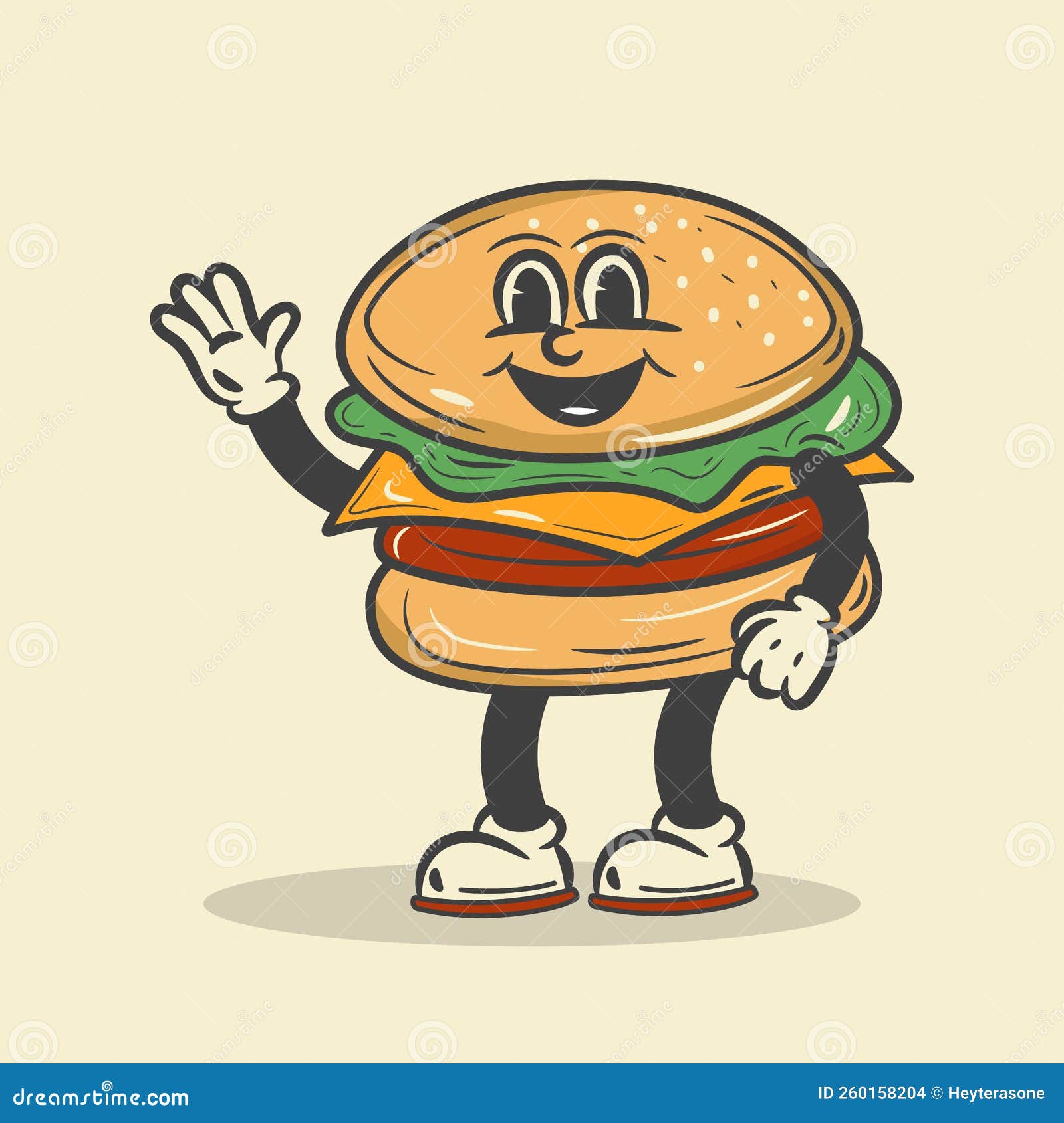 Retro Burger Food Cartoon Character Vector Stock Vector - Illustration ...