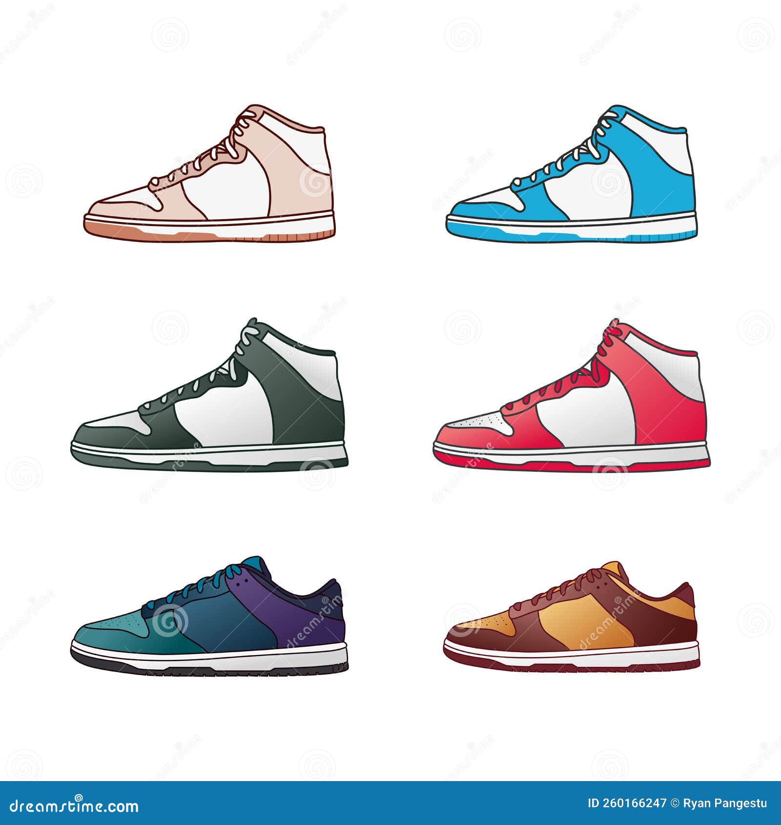 Set of Sneakers Shoe Side View Stock Vector - Illustration of high ...
