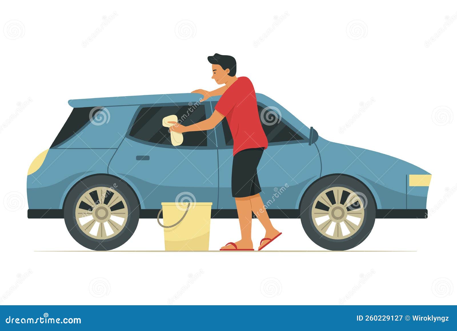 Man Washing and Cleaning Car Stock Vector - Illustration of figure ...