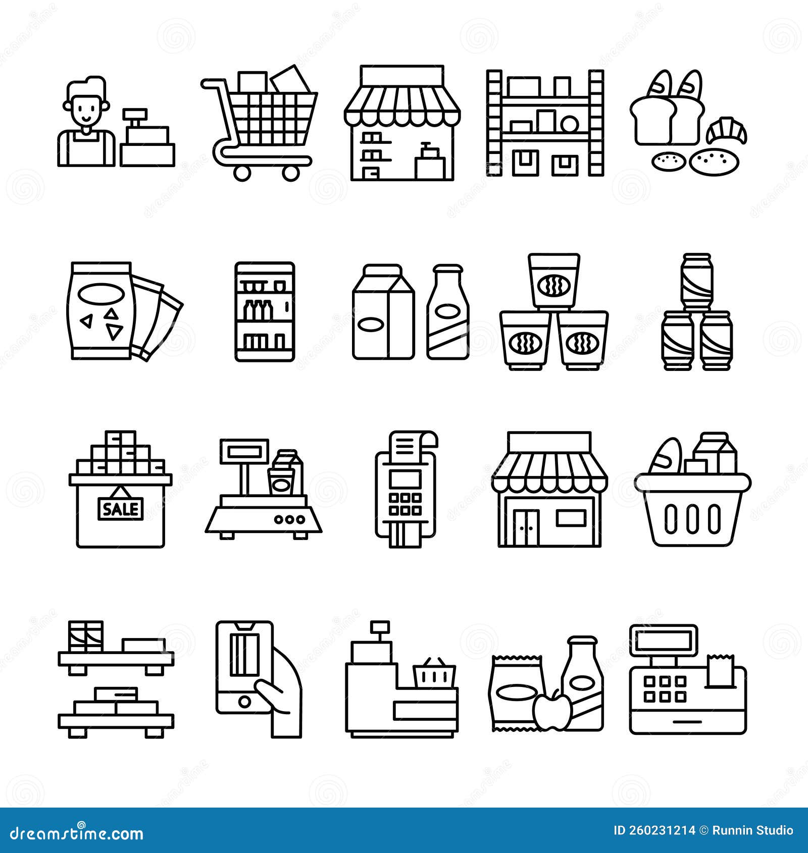Set of Grocery Icon with Outline Style Stock Vector - Illustration of ...