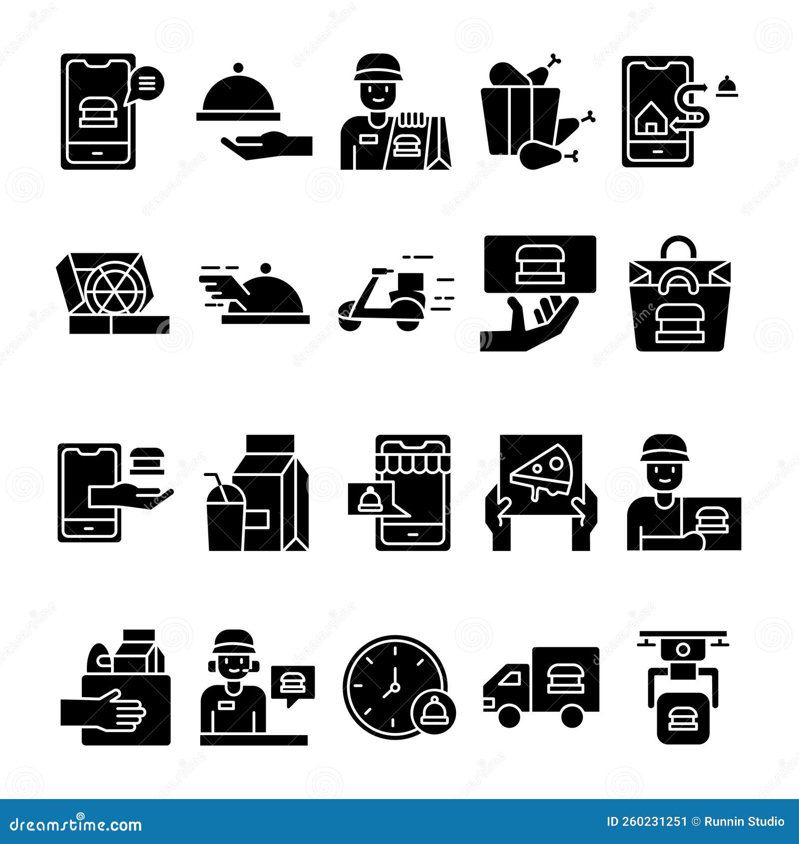 Set of Food Delivery Icon with Glyph Style Stock Vector - Illustration ...