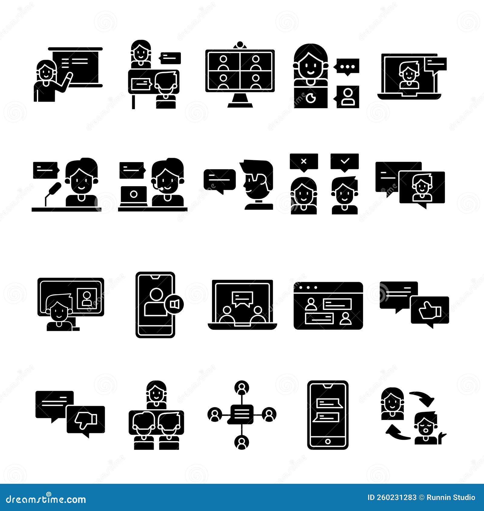 Set of Discussion Icon with Glyph Style Stock Vector - Illustration of ...