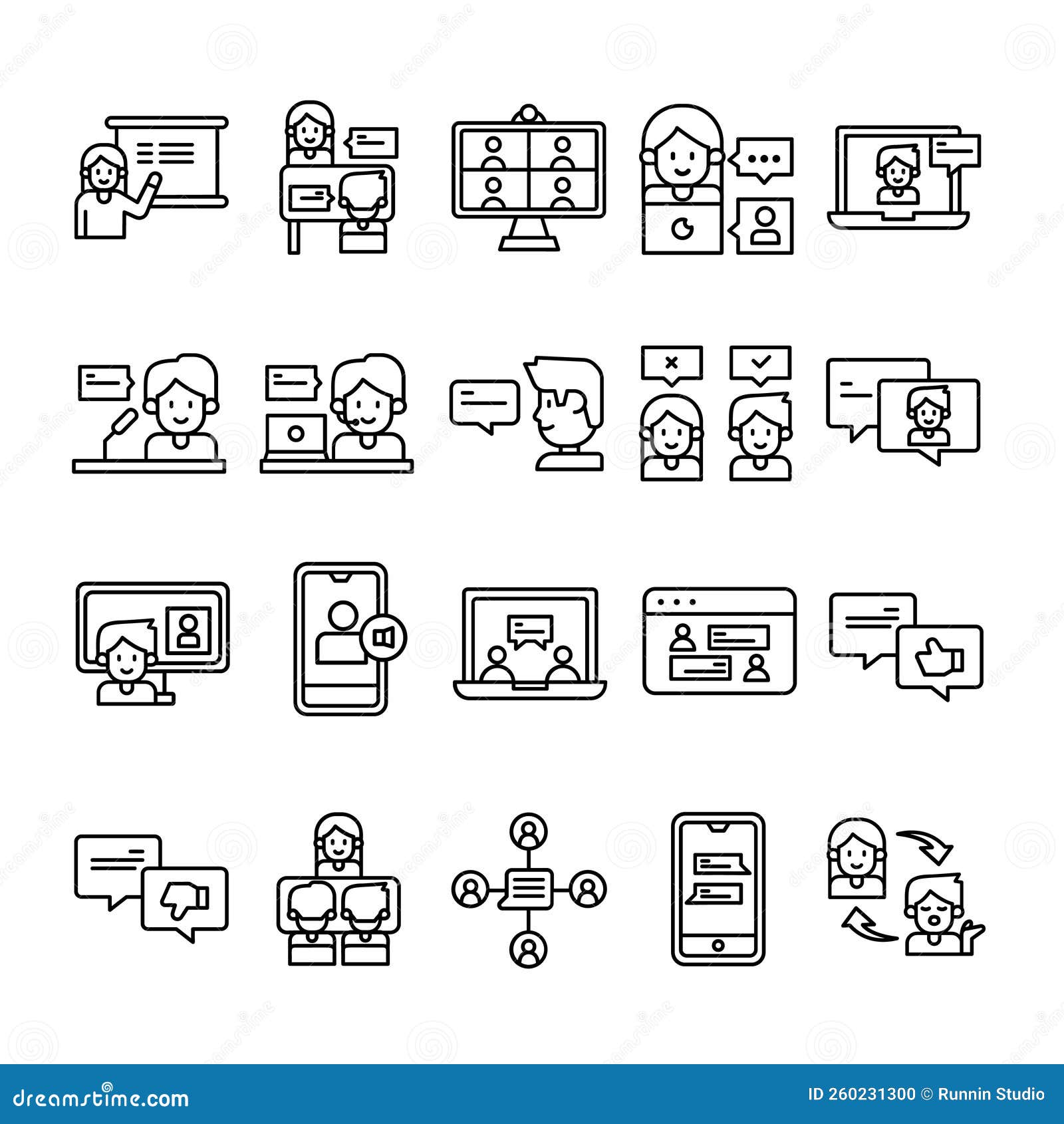 Set of Discussion Icon with Outline Style Stock Vector - Illustration ...