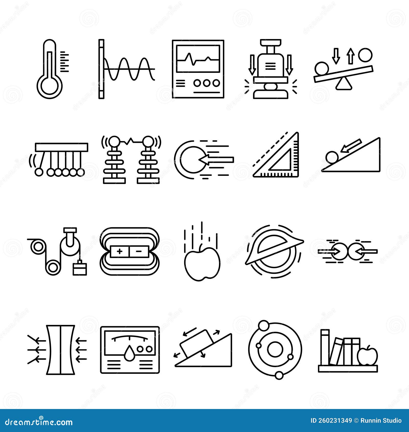 Set of Physics Icon with Outline Style Stock Vector - Illustration of ...