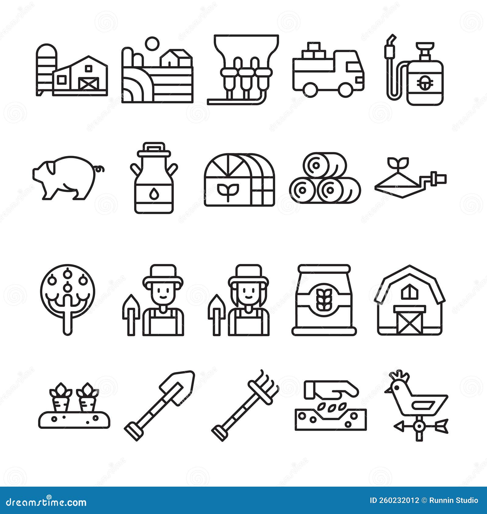 Set of Farm Icon with Outline Style Stock Vector - Illustration of ...