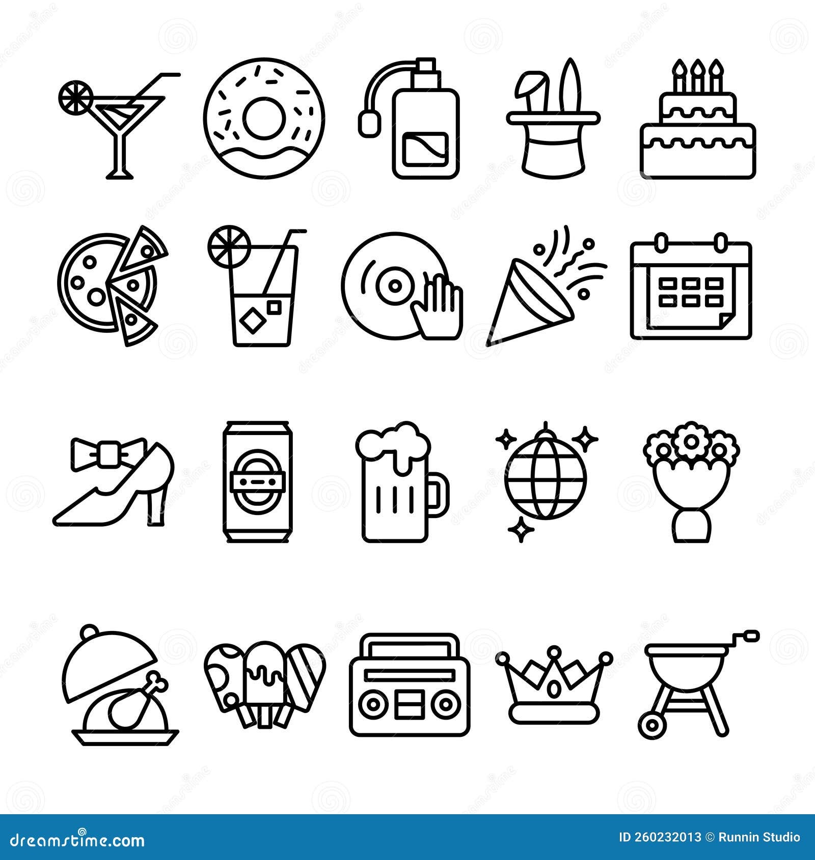 Set of Party Celebrate Icon with Outline Style Stock Vector ...