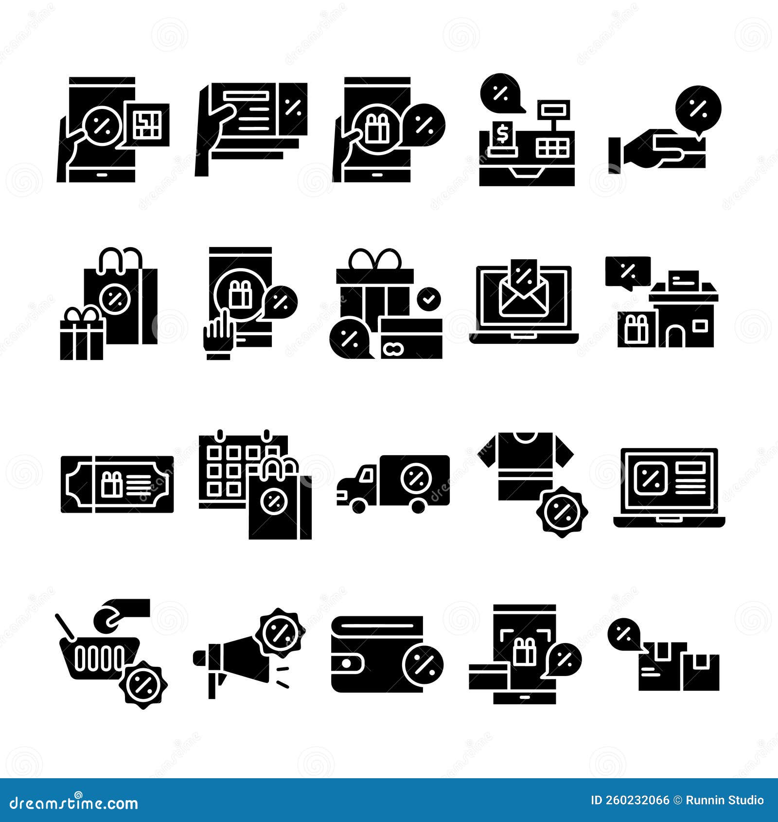 Set of Discount Offer Icon with Glyph Style Stock Vector - Illustration ...