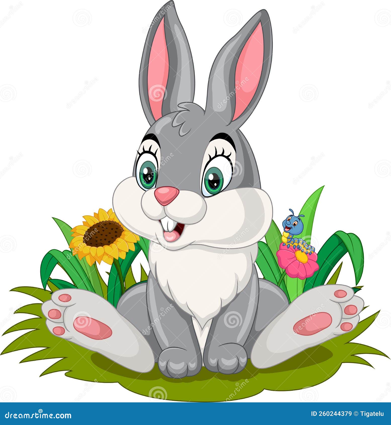 Cartoon Rabbit Sitting in the Grass Stock Vector - Illustration of ...