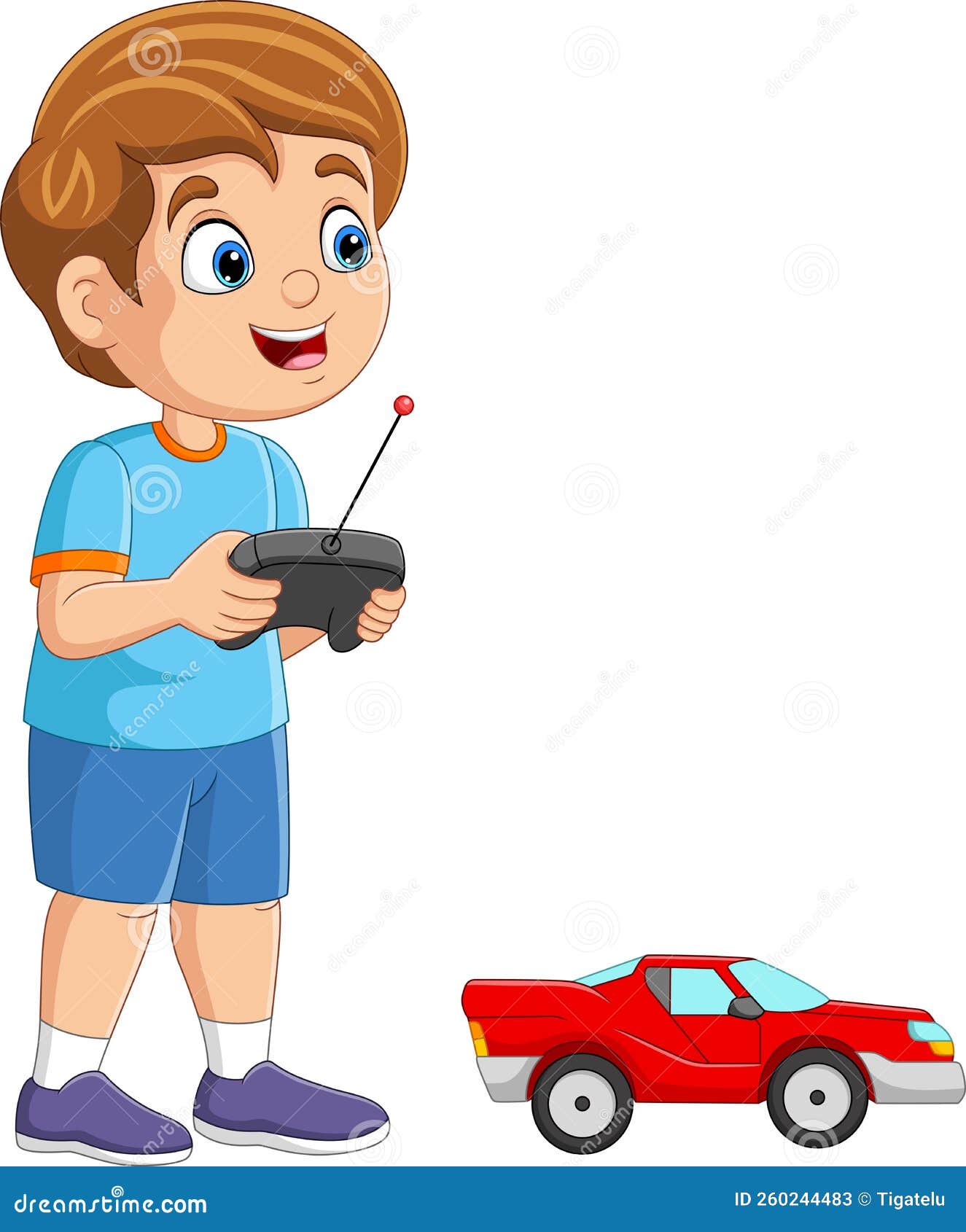 Cartoon Little Boy Playing with a Remote Control Car Stock Vector ...