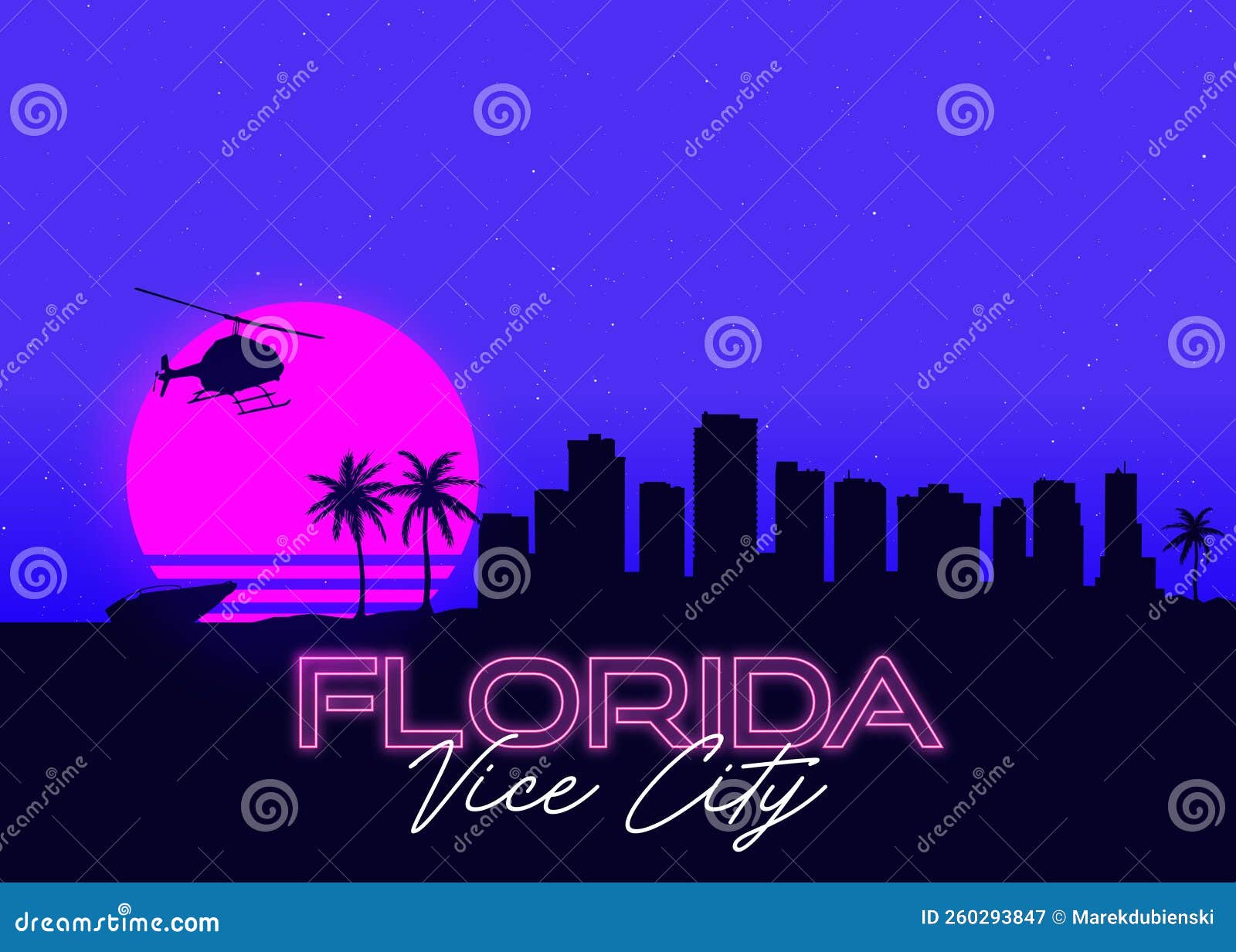 Miami Florida Vice City USA Landscape Retro Skyline 80 S Style Vapor ...