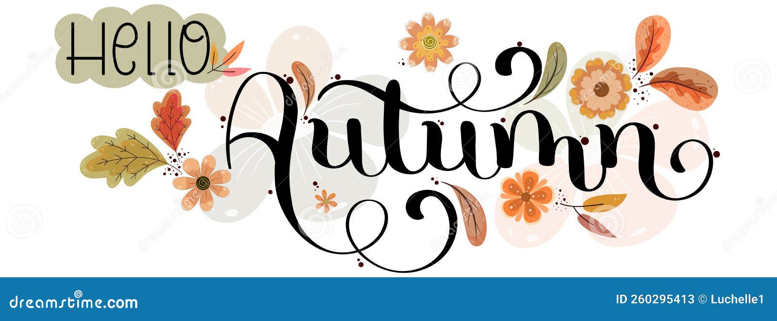 Hello AUTUMN. Autumn Background Vector with Flowers and Leaves Stock ...