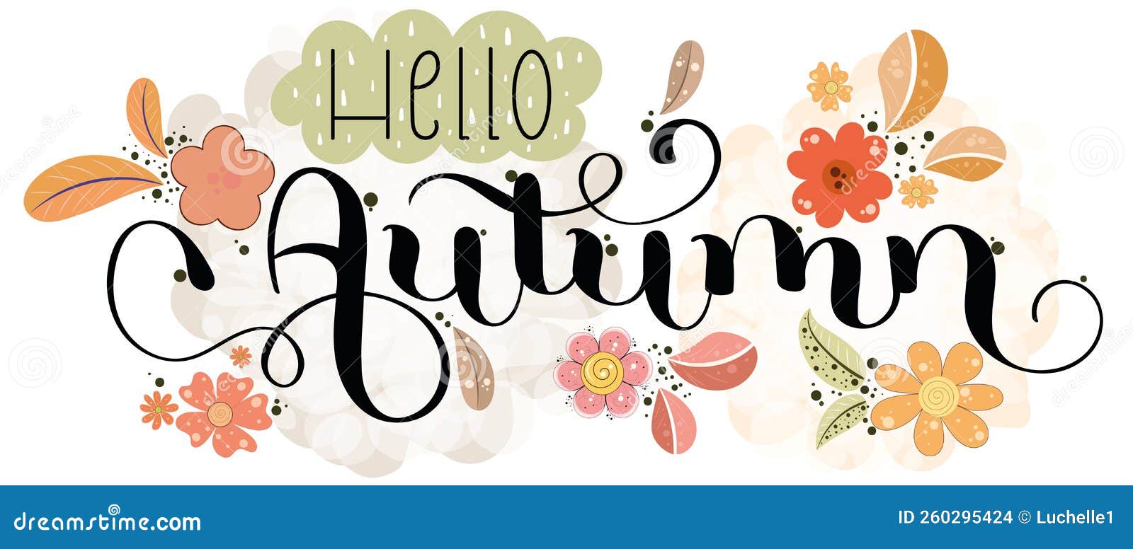 Hello AUTUMN. Autumn Background Vector with Flowers and Leaves Stock ...