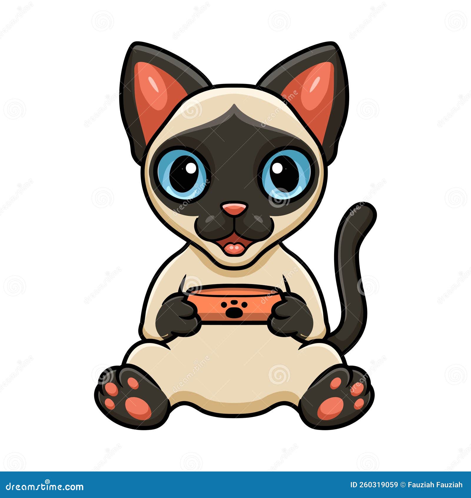 Cute Siamese Cat Cartoon Holding Food Bowl Stock Vector - Illustration ...