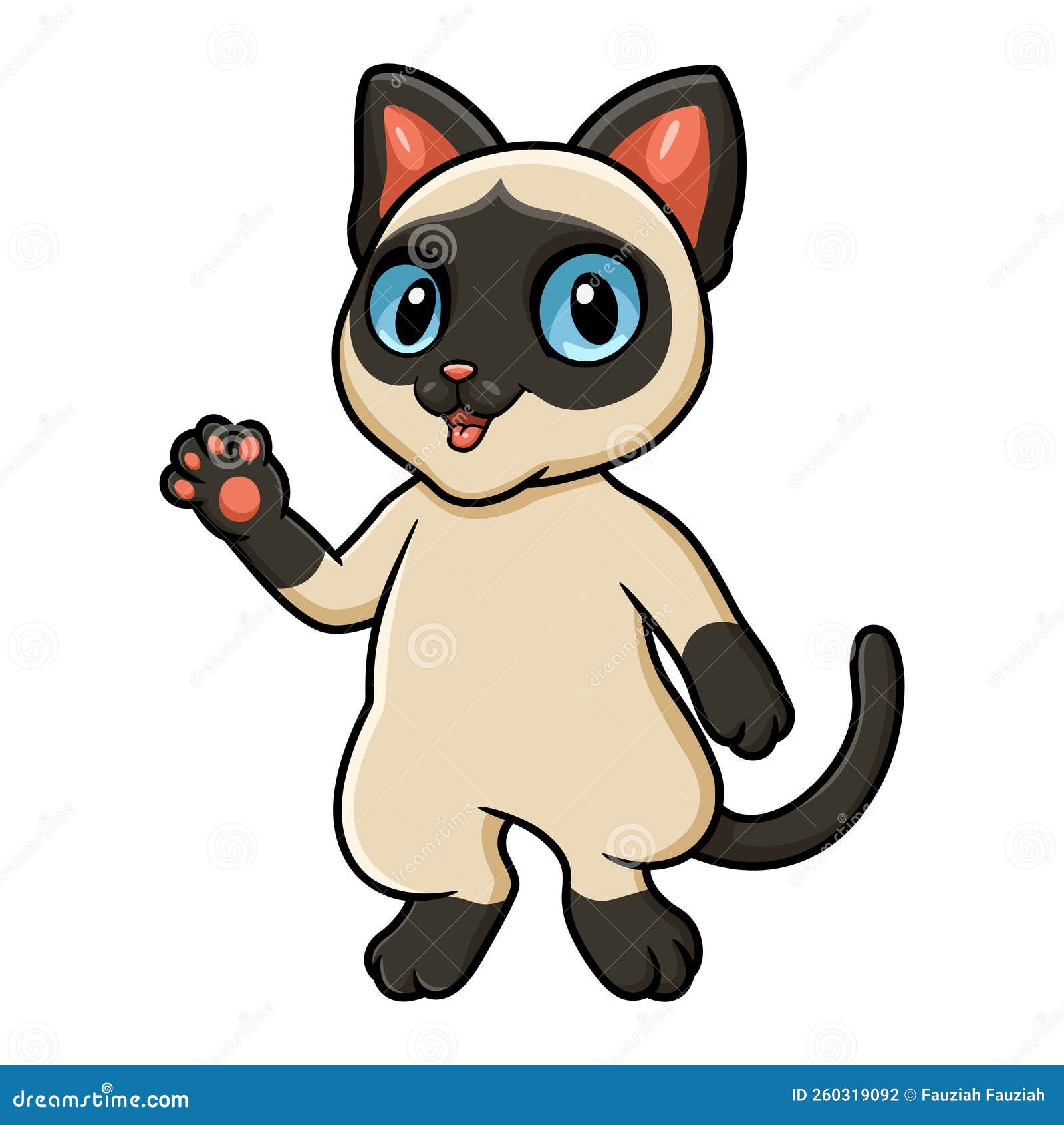 Cute Siamese Cat Cartoon Waving Hand Stock Vector - Illustration of ...