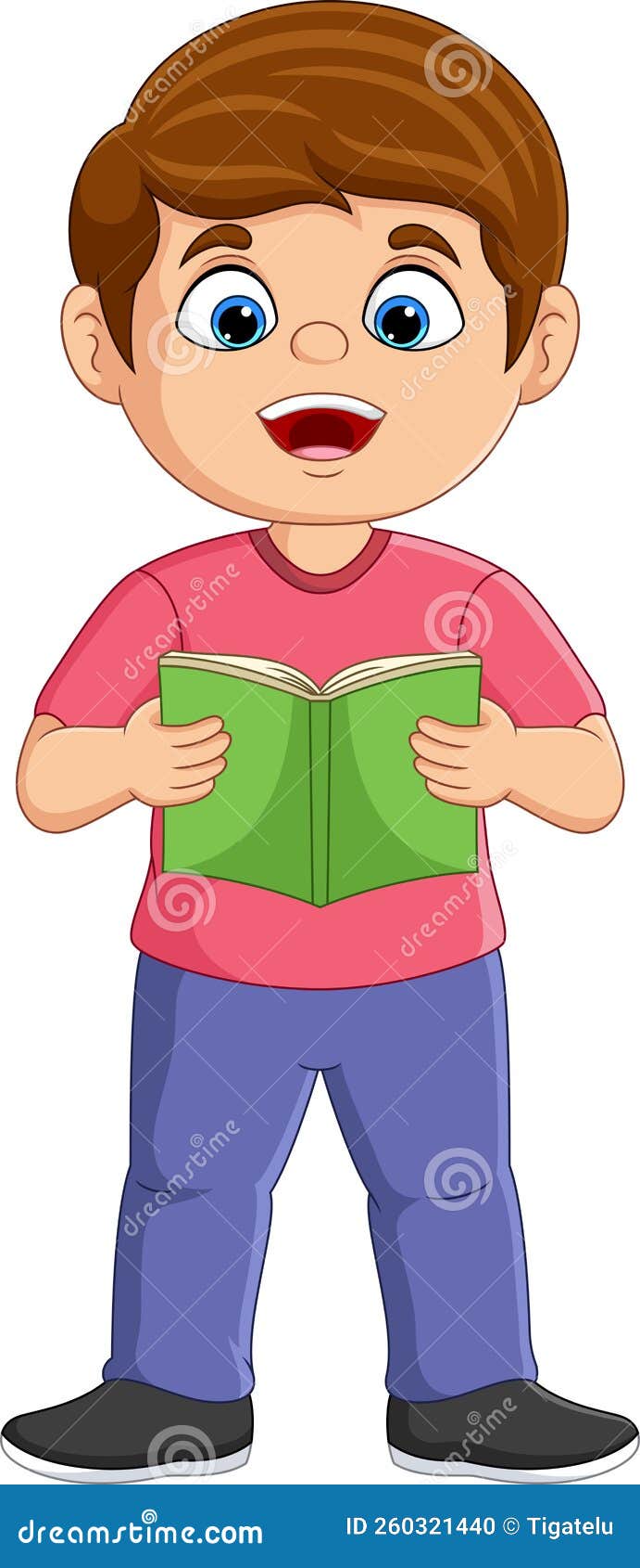 Cartoon Little Boy Standing and Read a Book Stock Vector - Illustration ...