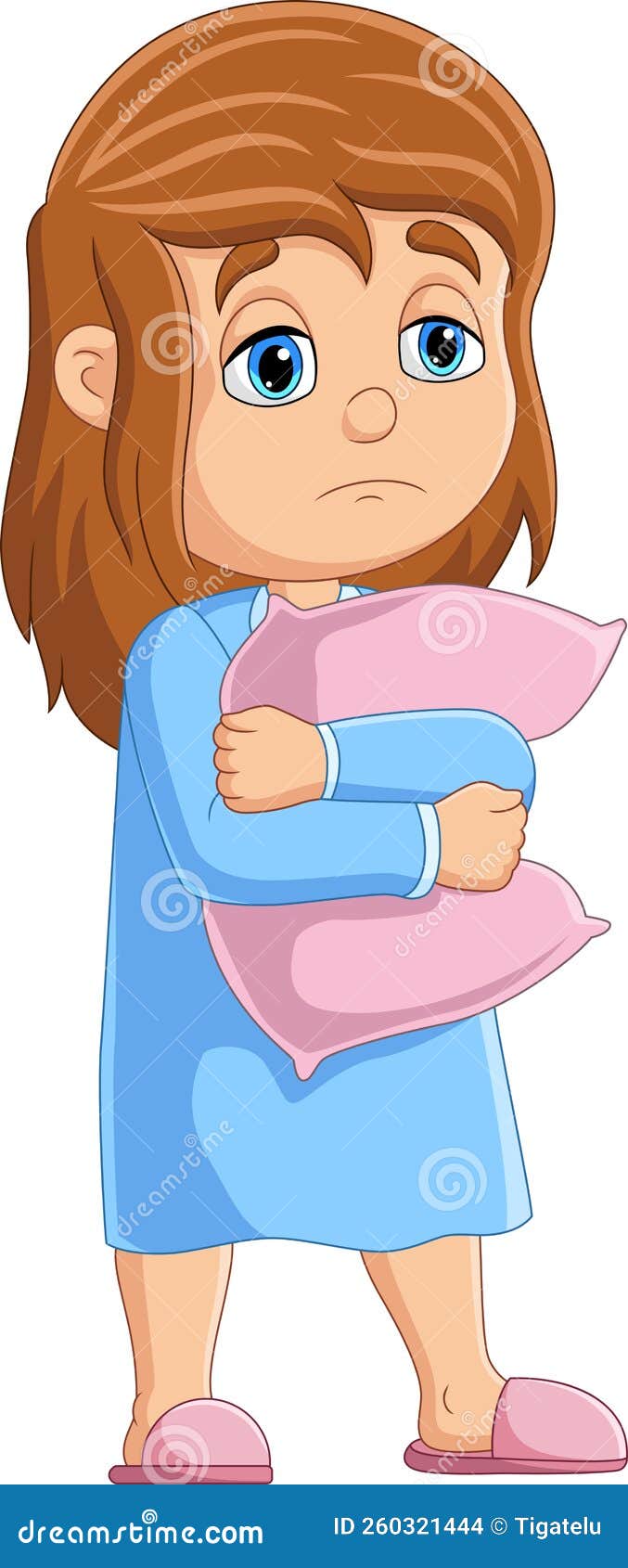 Cartoon Sleepy Girl Standing with Hugging Pillow Stock Vector ...