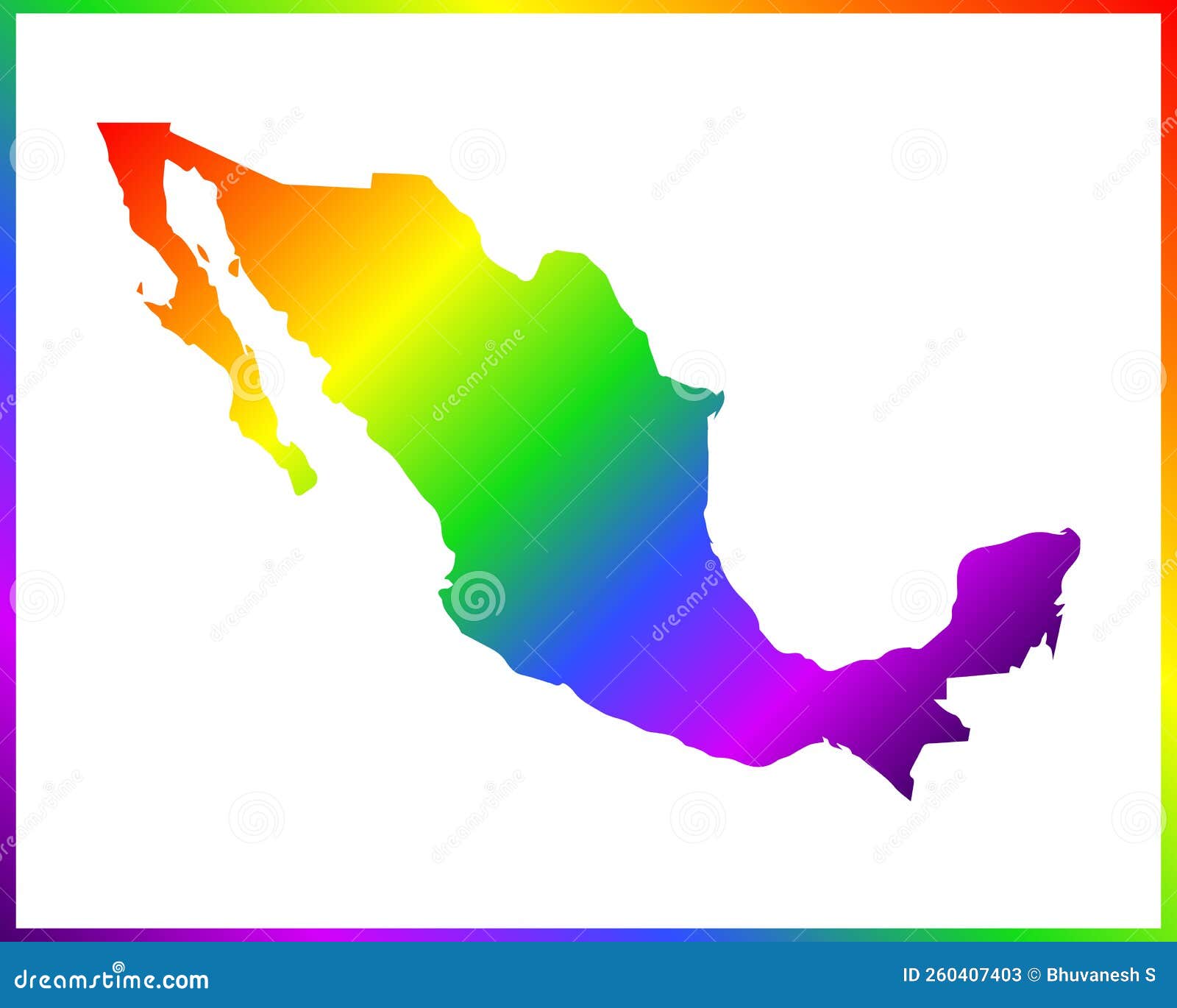 Rainbow Colored Gradient Map of Country Mexico Isolated on White ...