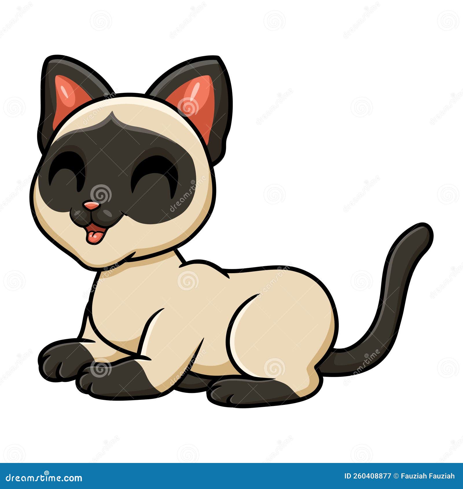 Cute Siamese Cat Cartoon Sitting Stock Vector - Illustration of pose, cheerful: 260408877