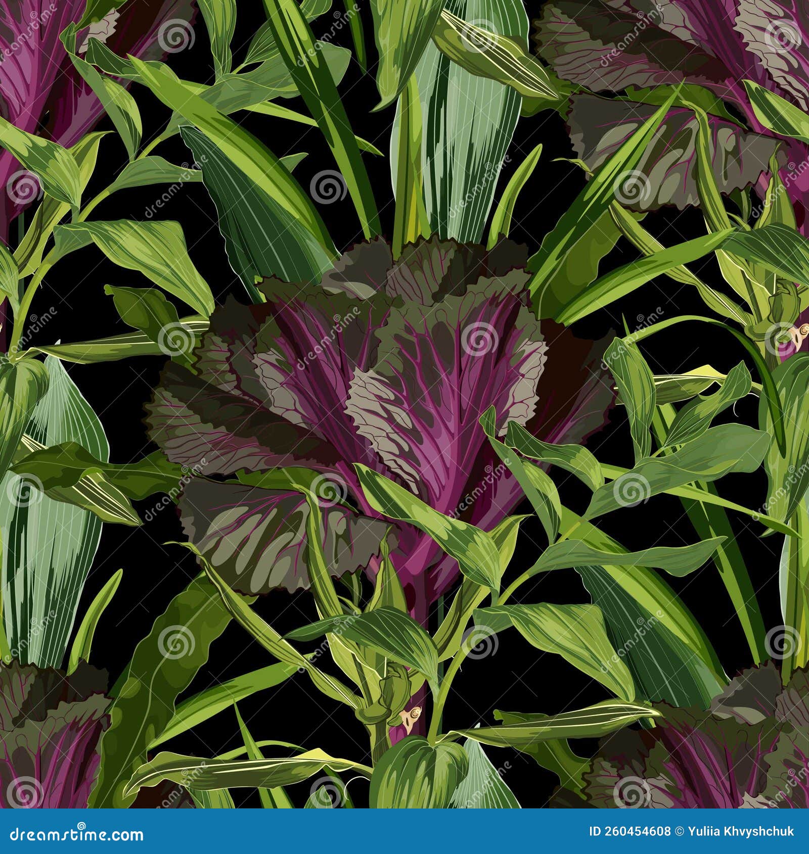 Seamless Pattern with Hand Drawn Colored Decorative Cabbage and ...