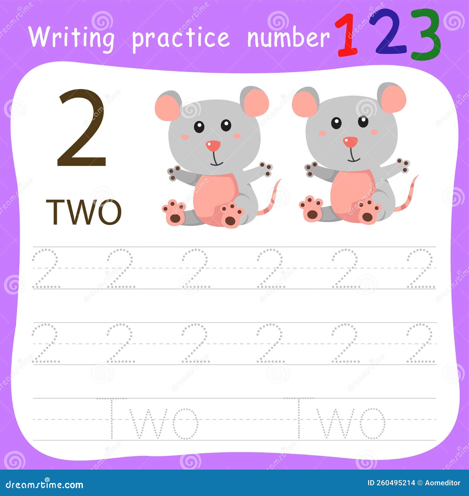 Worksheet Writing Practice Number Two Animal Stock Vector ...