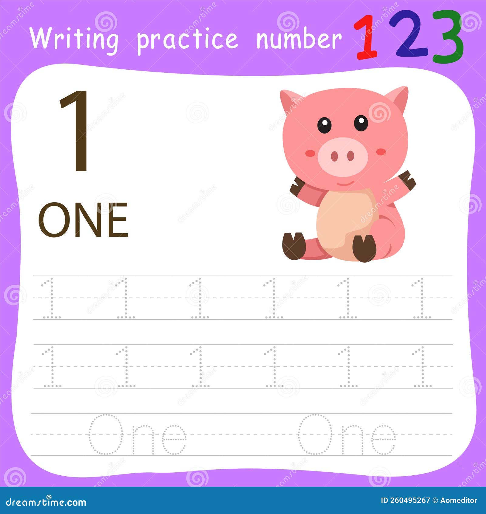 Worksheet Writing Practice Number One Animal Stock Vector ...