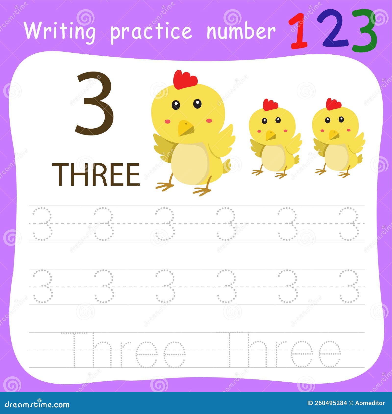 Worksheet Writing Practice Number Three Animal Stock Vector ...