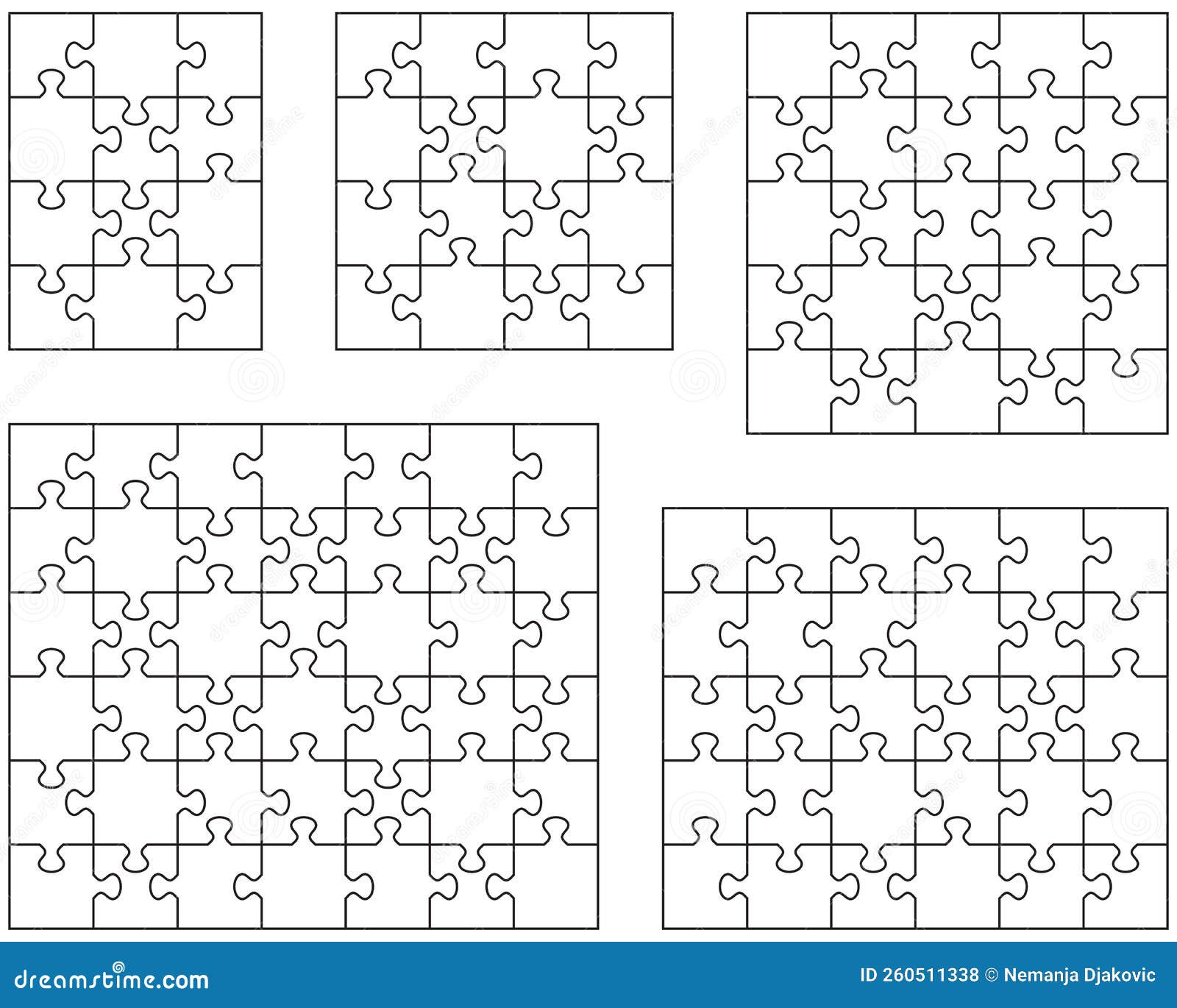 15 White Puzzles Pieces Arranged In A Rectangle Shape. Jigsaw Puzzle ...