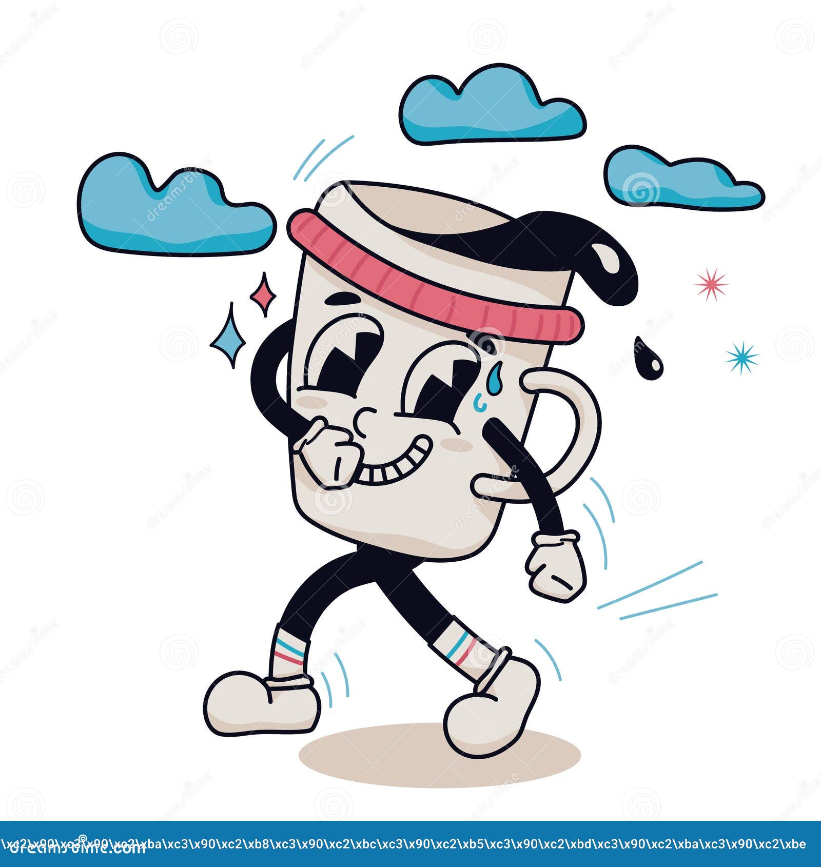 Retro Cartoon Espresso Cup Isolated on White Background.Doodle Grunge ...