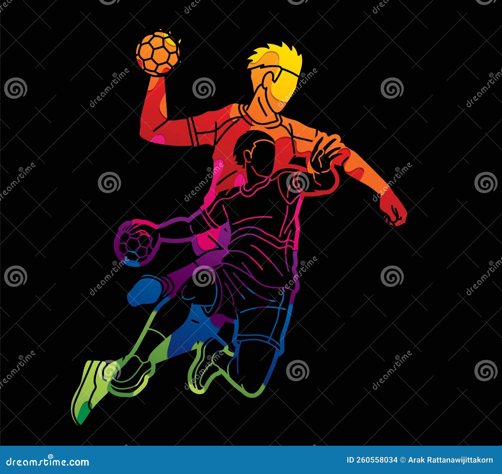Group of Handball Sport Male Players Action Cartoon Graphic Vector ...