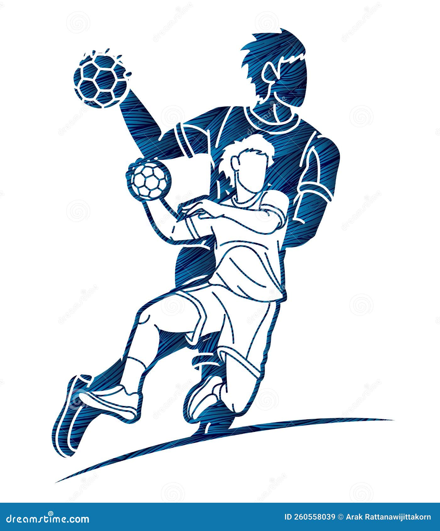 Group of Handball Sport Male Players Action Cartoon Graphic Vector ...