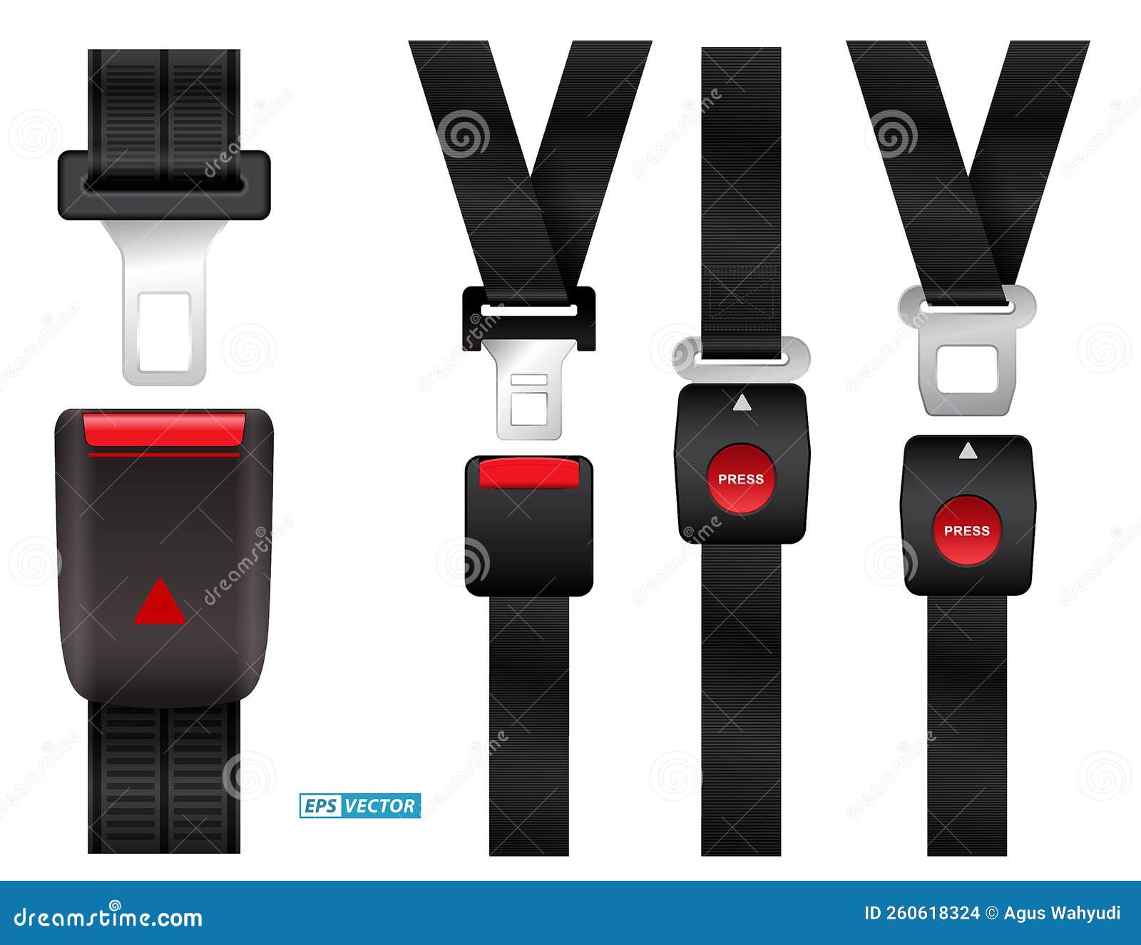 Sef of Realistic Safety Belt Isolated on White. Eps Vector. Stock ...