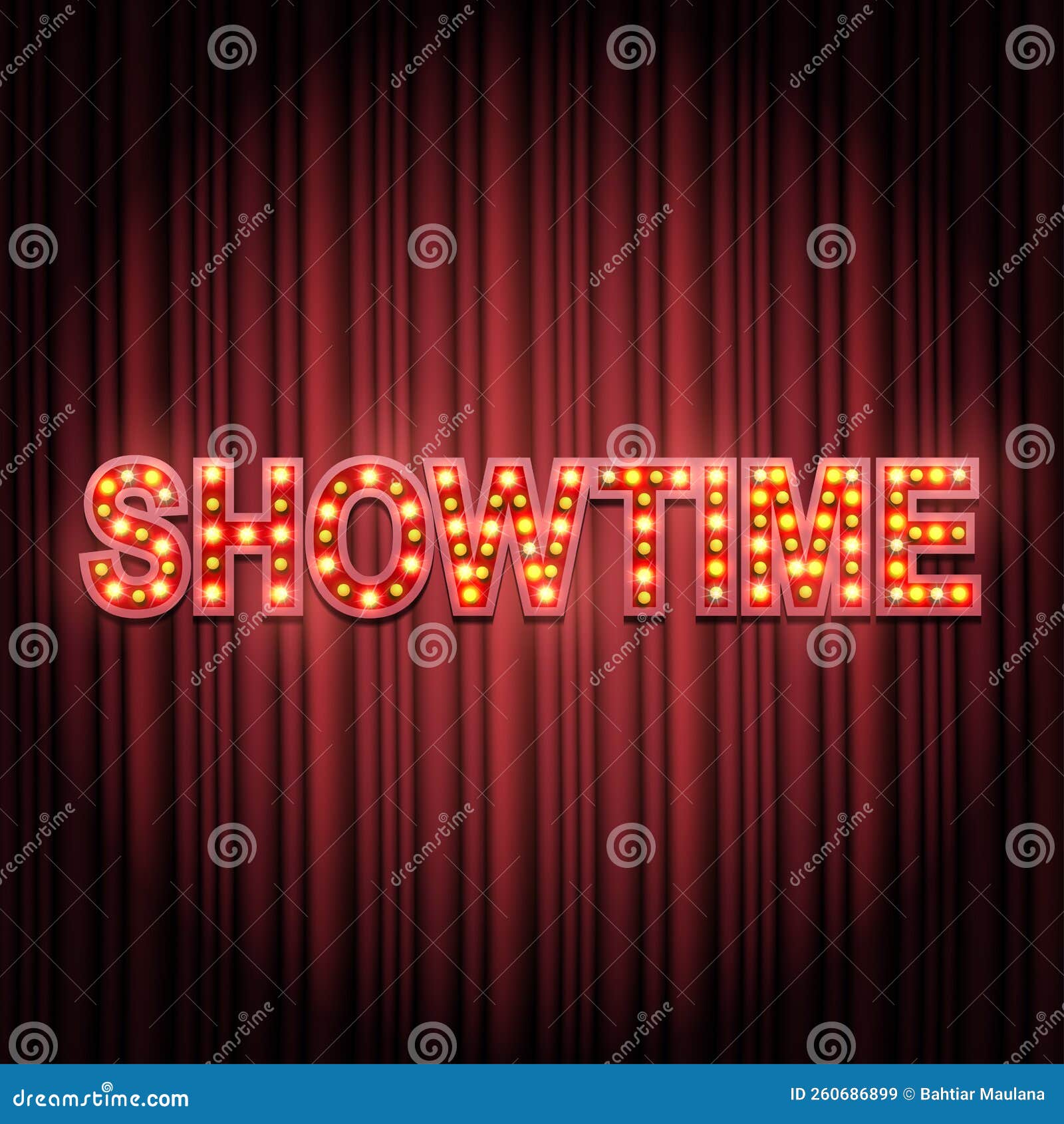 Shining Retro Sign Showtime Banner on Curtain. Vector Illustration ...