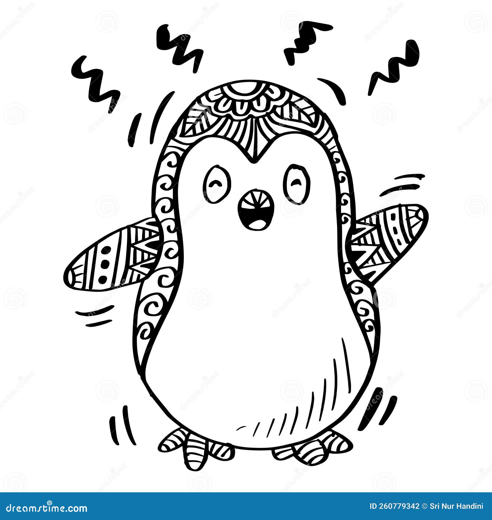 Cute Penguin Zentangle Art. Stock Illustration - Illustration of nature ...