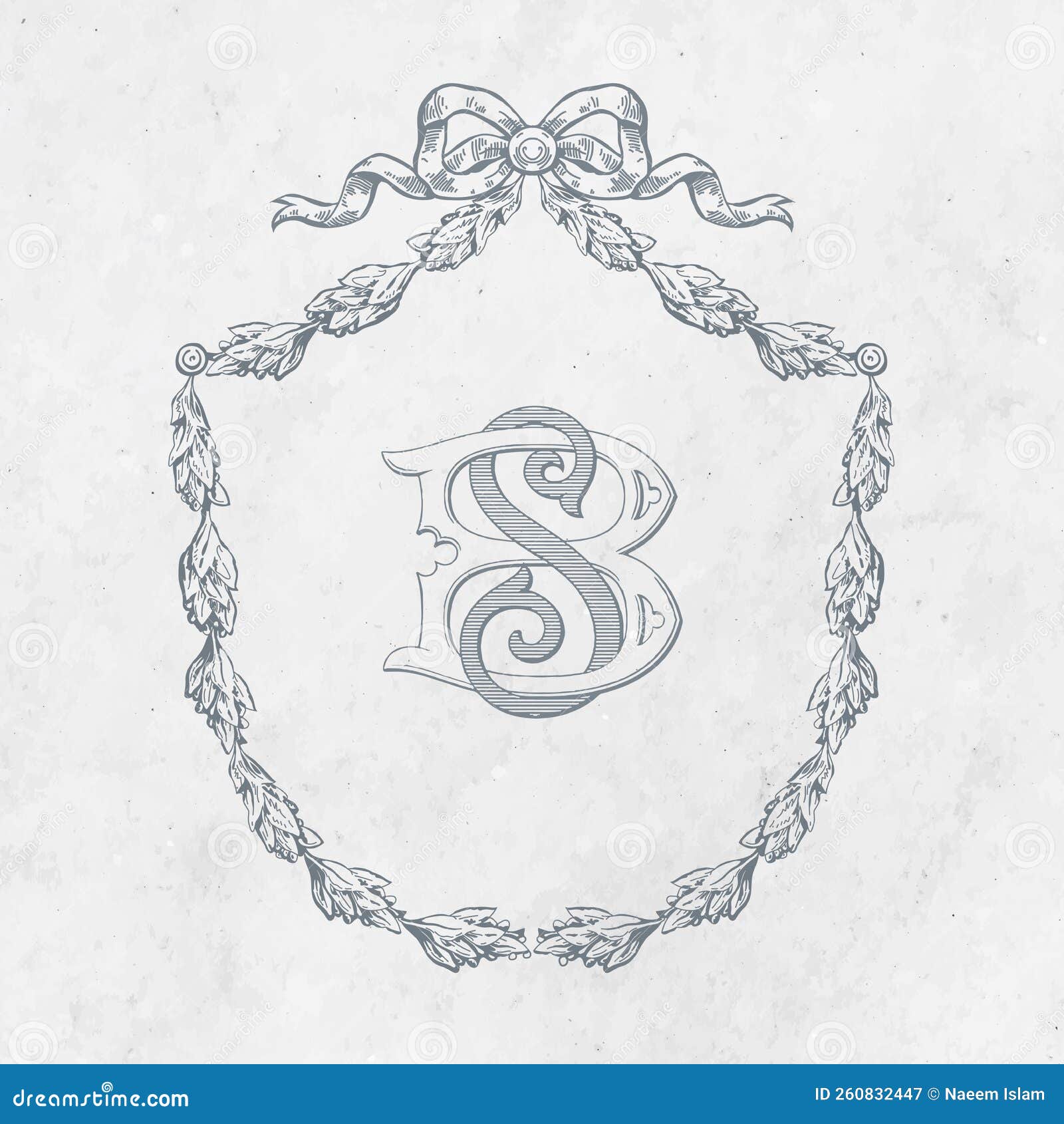 Vintage Monogram Wedding Wreath Monogram Logo Interlock - Sketched ...