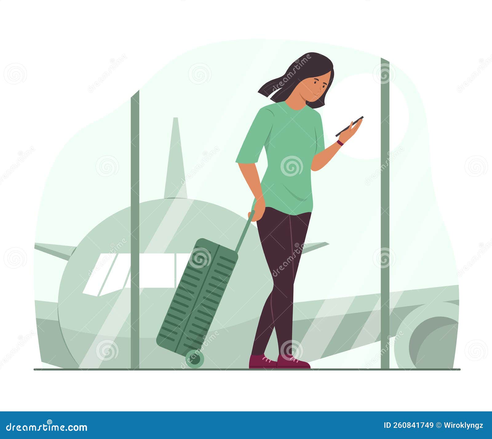Passenger Woman With Luggage Walking To Airport Vector Silhouette ...