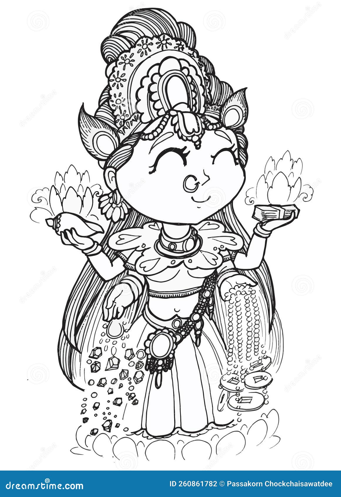 God Lakshmi, the Indian God Stock Illustration - Illustration of ...