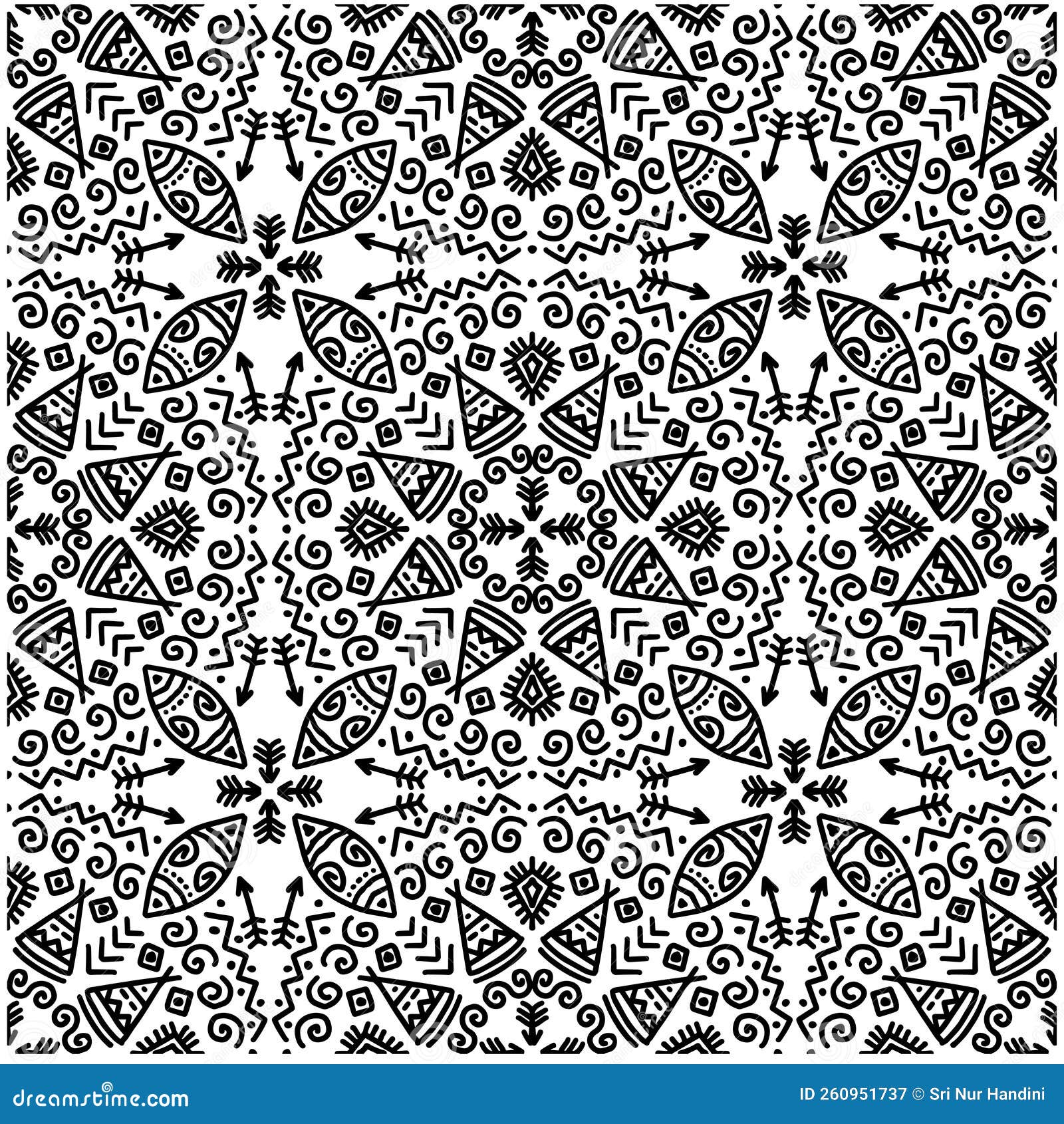 Line Art Seamless Pattern Ethnic Aztec Mandala Stock Illustration ...