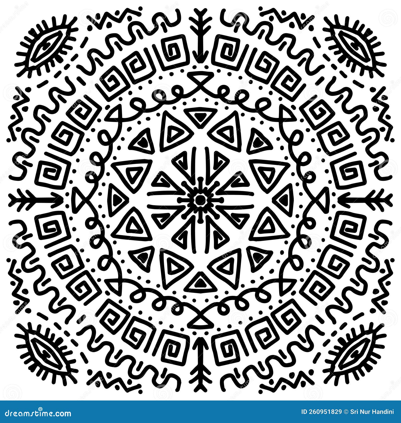 Line Art Seamless Pattern Ethnic Aztec Mandala Stock Illustration ...