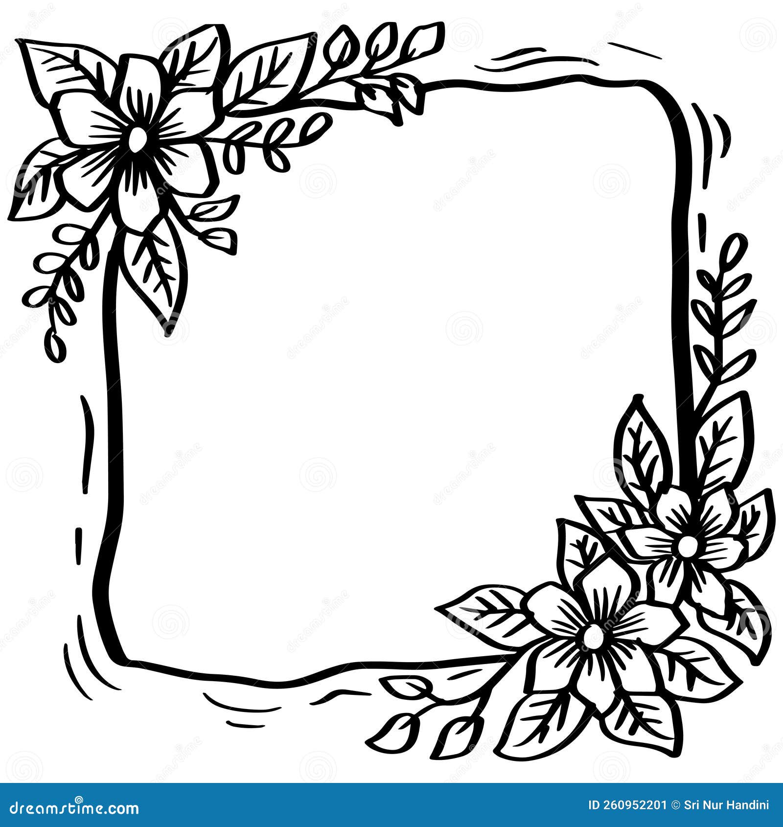 Doodle Hand Drawing Floral Frame Decoration. Stock Illustration ...