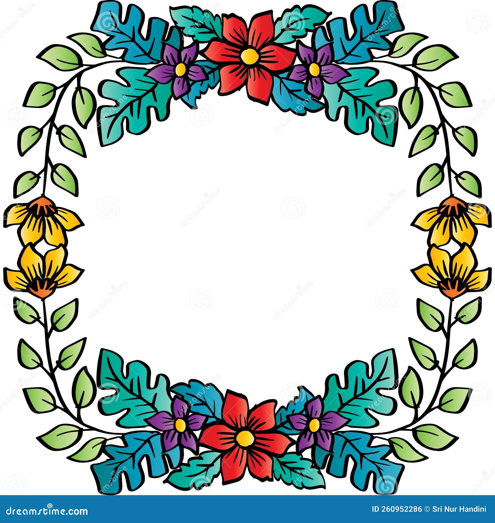 Doodle Hand Drawing Floral Frame Decoration. Stock Illustration ...